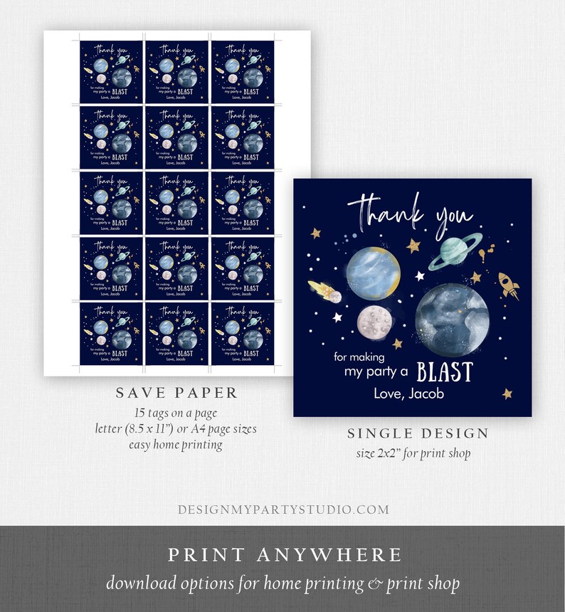 Editable Outer Space Favor Tags Space Birthday Thank You - Etsy