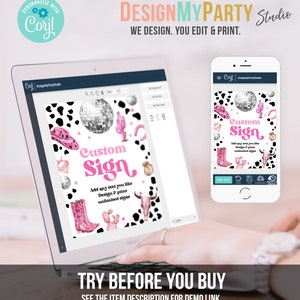Editable Custom Sign Space Cowgirl Party Sign Disco Cowgirl Birthday ...