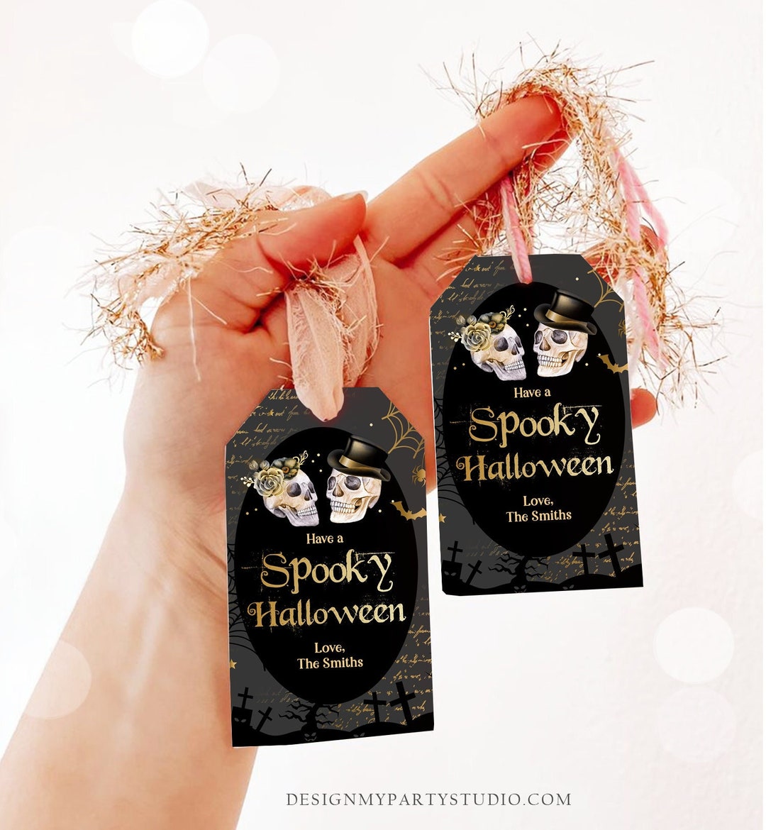 Editable Skeleton Halloween Gift Tags Spooky Halloween Party Favor Tags ...