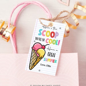 Editable Summer Ice Cream Teacher Appreciation Tag Kids End of School ...