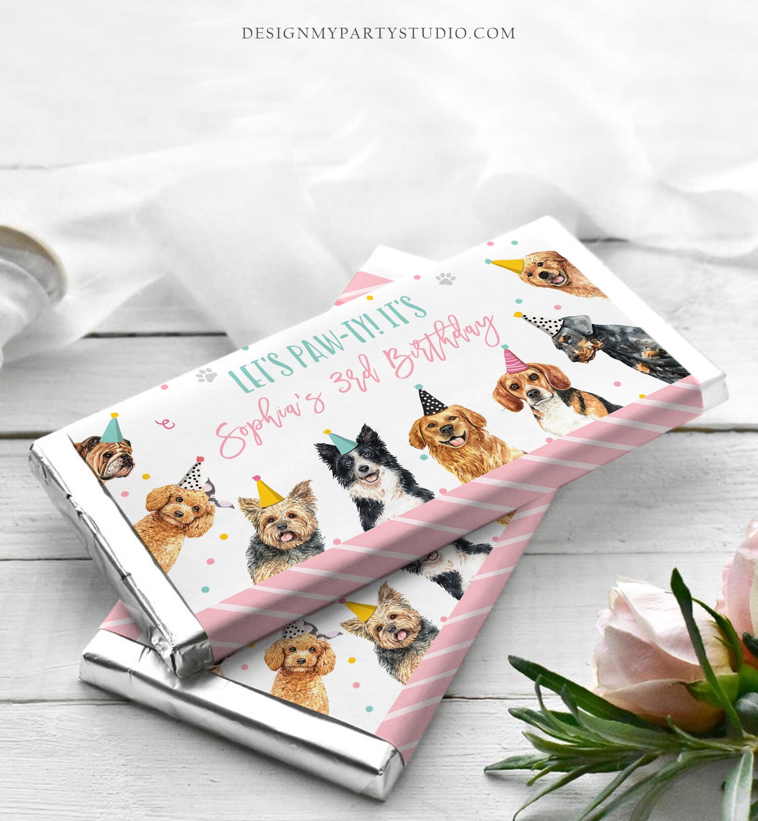 Editable Dog Candy Bar Wrapper Dog Birthday Party Chocolate Bar Label ...