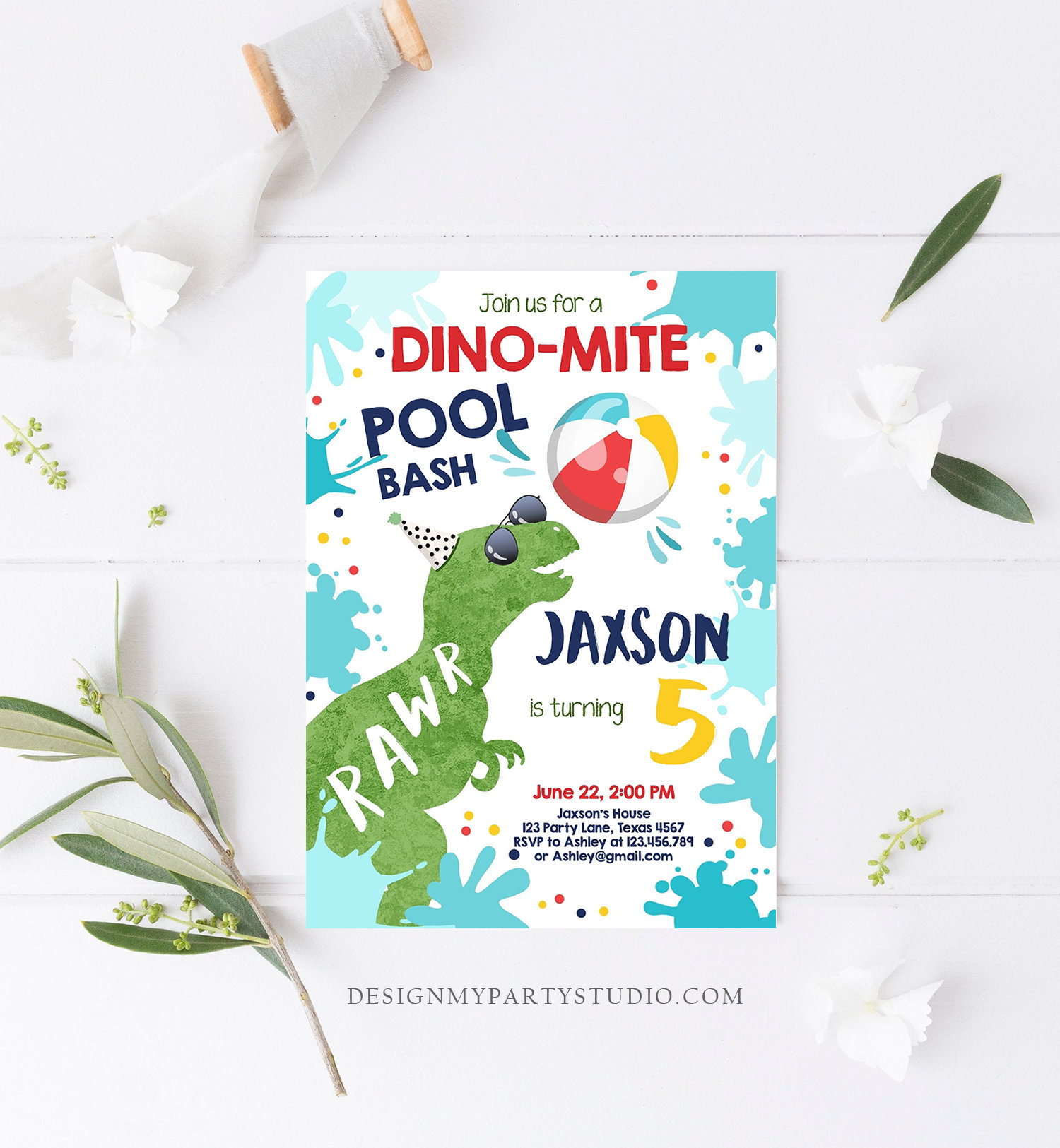 Editable Dinosaur Pool Party Birthday Invitation Dinosaur - Etsy