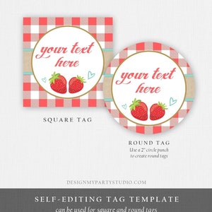 Editable Strawberry Labels Strawberry Birthday Favor Tags Gingham Jam ...