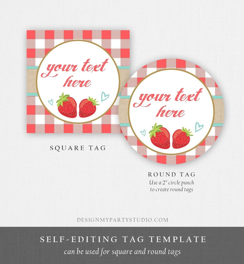 Editable Strawberry Labels Strawberry Birthday Favor Tags - Etsy
