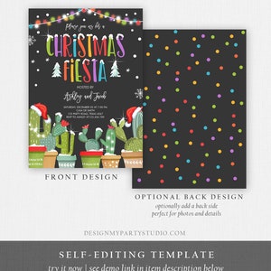 Editable Christmas Fiesta Invitation Cactus Mexican Holiday Fiesta ...