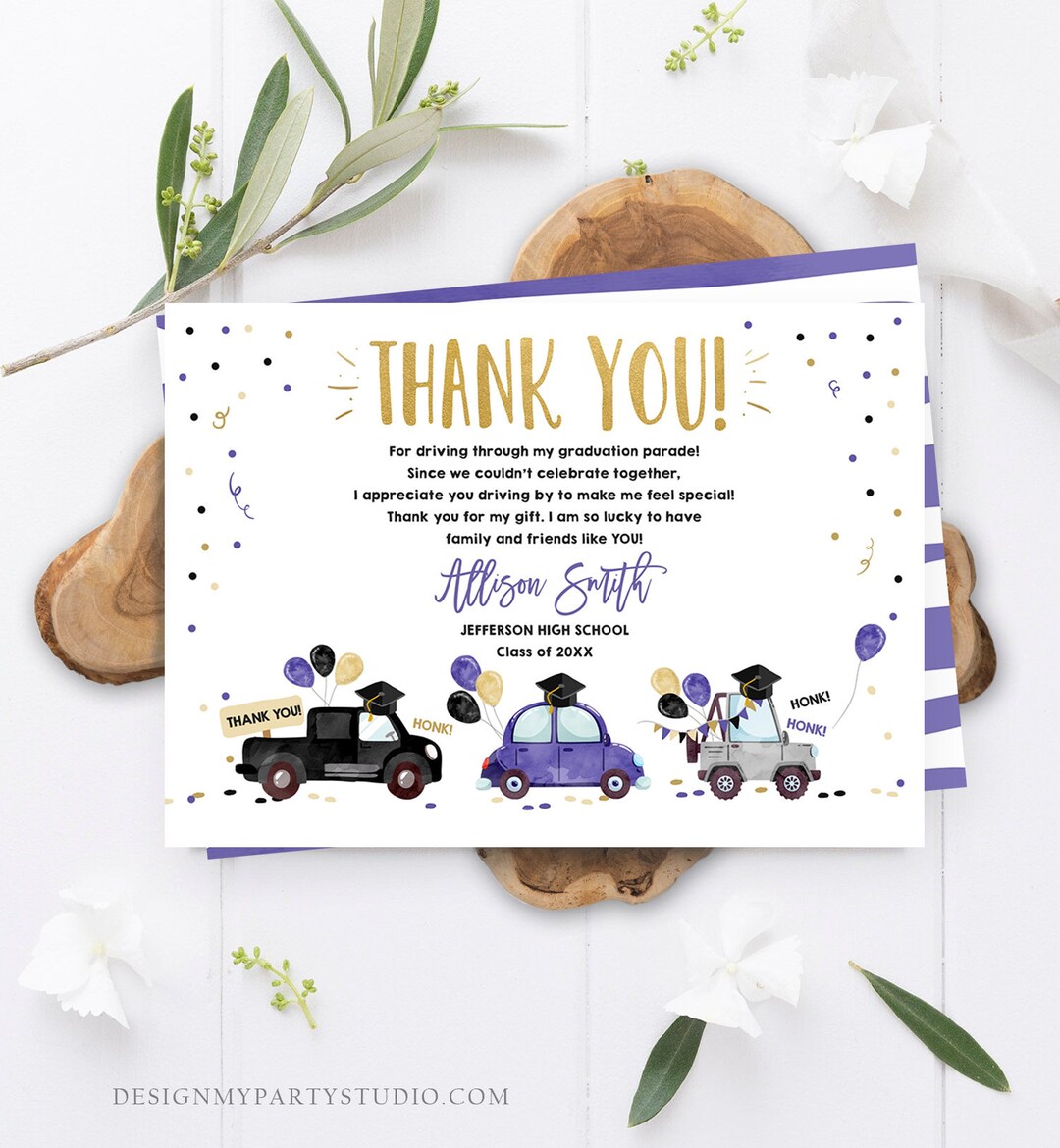 Editable Drive by Graduation Parade Thank You Card Drive - Etsy