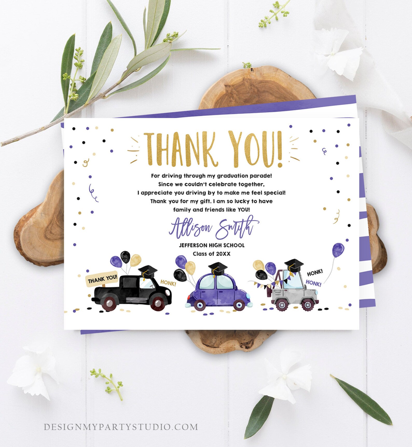 Editable Drive By Graduation Parade Thank You Card Drive | Etsy