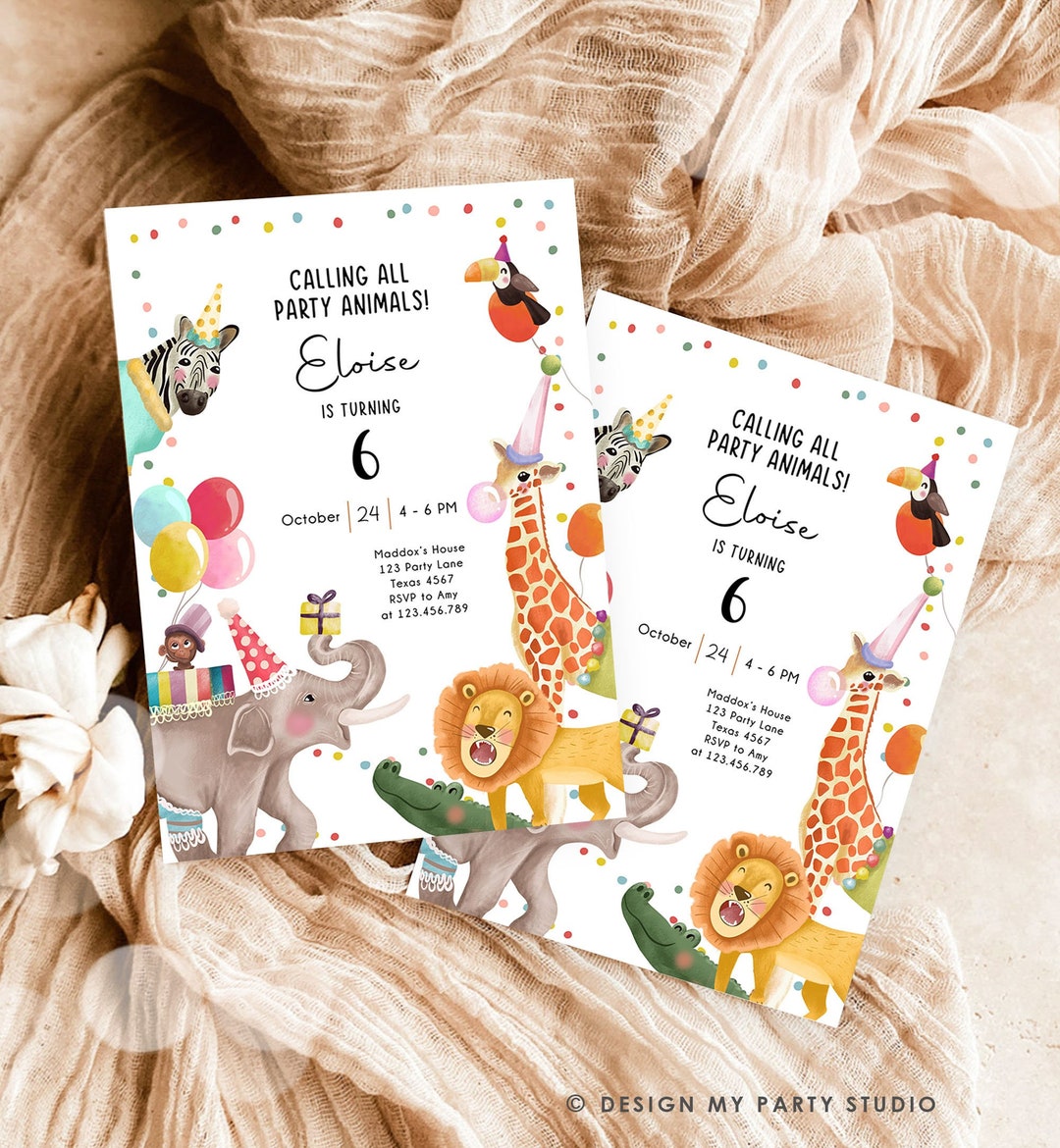 Editable Calling All Party Animals Birthday Invitation Wild One Jungle ...