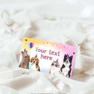 Editable Cats and Dogs Food Labels Kitten Birthday Place Card Tent Card ...