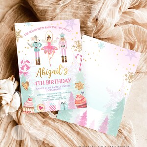 Editable Nutcracker Birthday Invitation Girl Land of Sweets Winter Gold ...