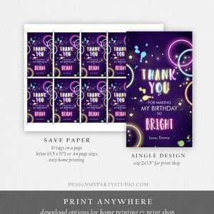 Editable Glow Favor Tags Neon Glow Birthday Thank You Tags Glow in the ...