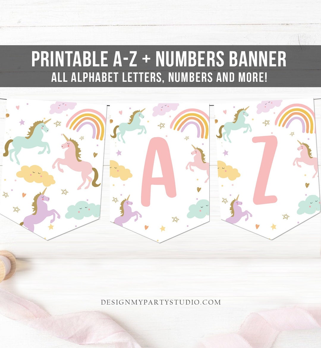 Unicorn Birthday Banner A-Z Alphabet Numbers Banner First - Etsy