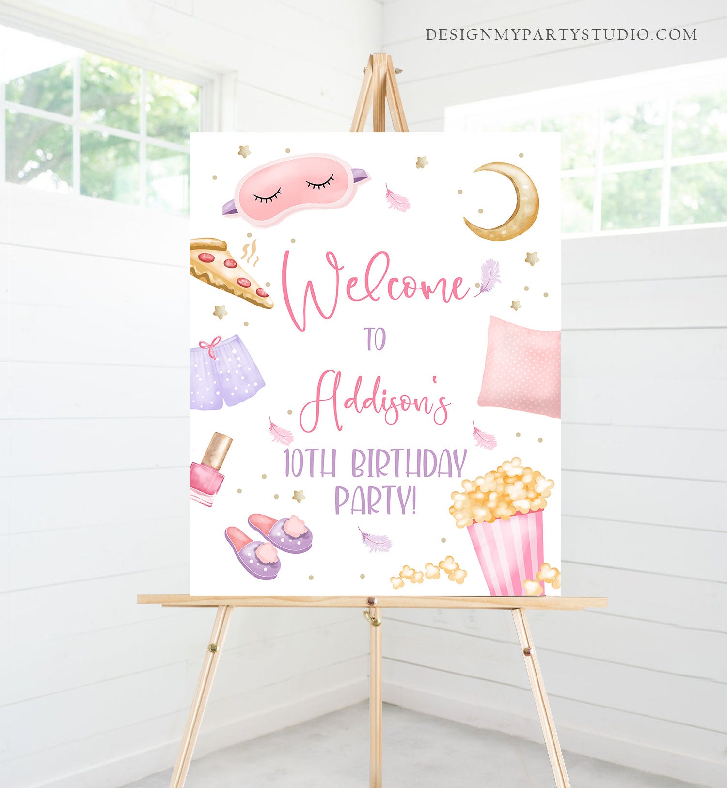 Editable Sleepover Birthday Welcome Sign Slumber Party Poster - Etsy