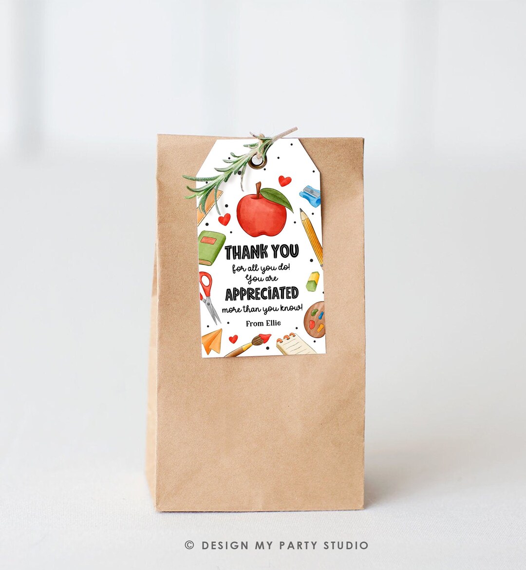 Editable Apple Teacher Appreciation Tag Teacher Thank You Gift End of ...