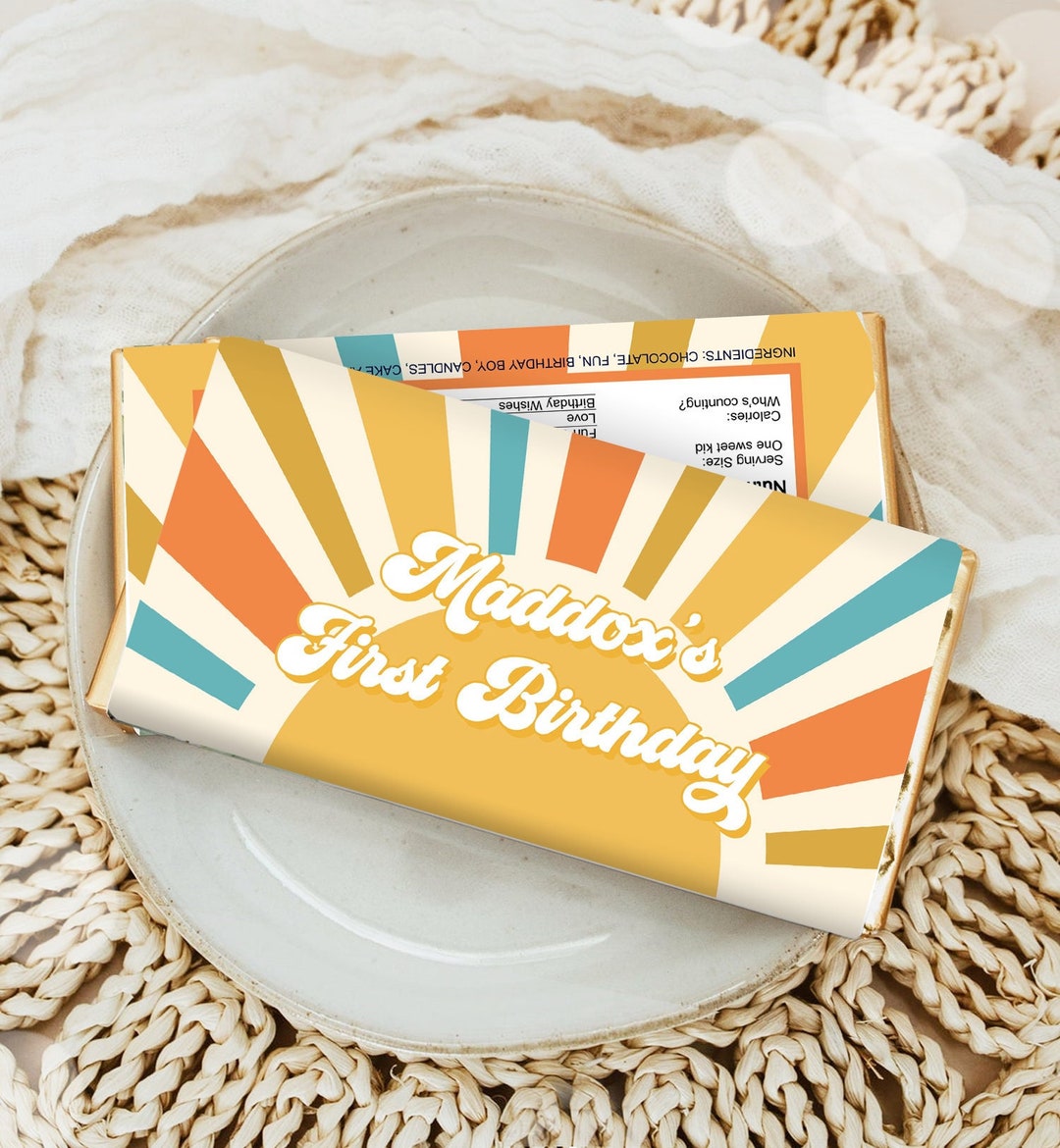 Editable Sun Birthday Chocolate Bar Labels Candy Bar Wrapper Retro ...