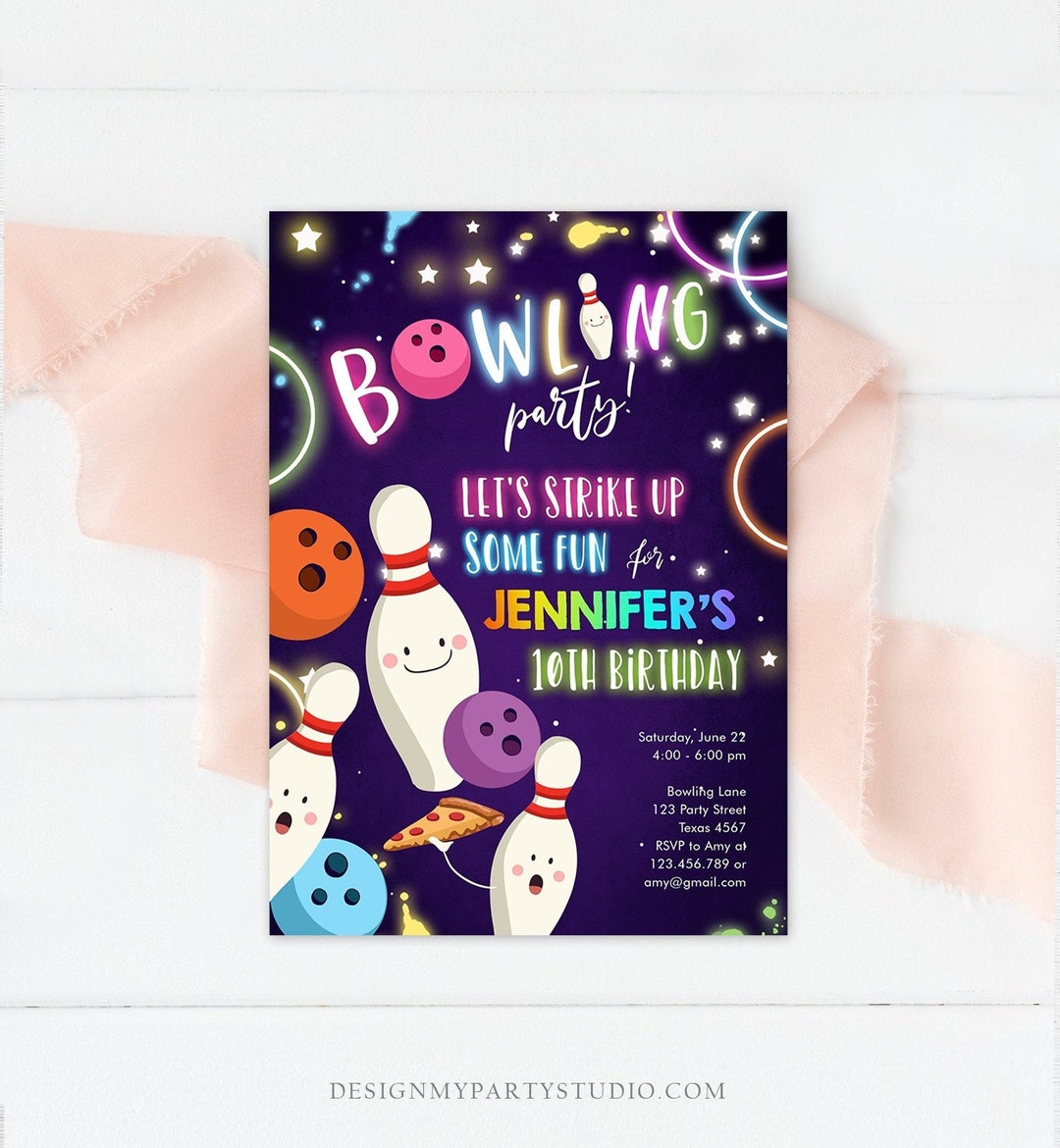 Editable Bowling Birthday Invitation Strike up Some Fun Bowling Party ...