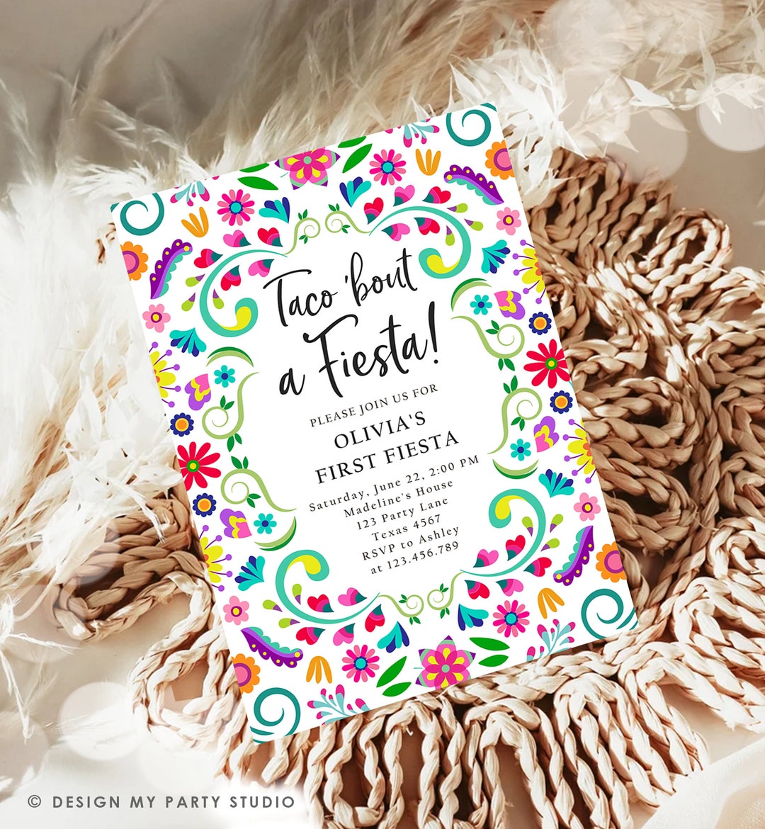 Editable Taco Bout a Fiesta Birthday Invitation Fiesta ANY AGE Floral ...