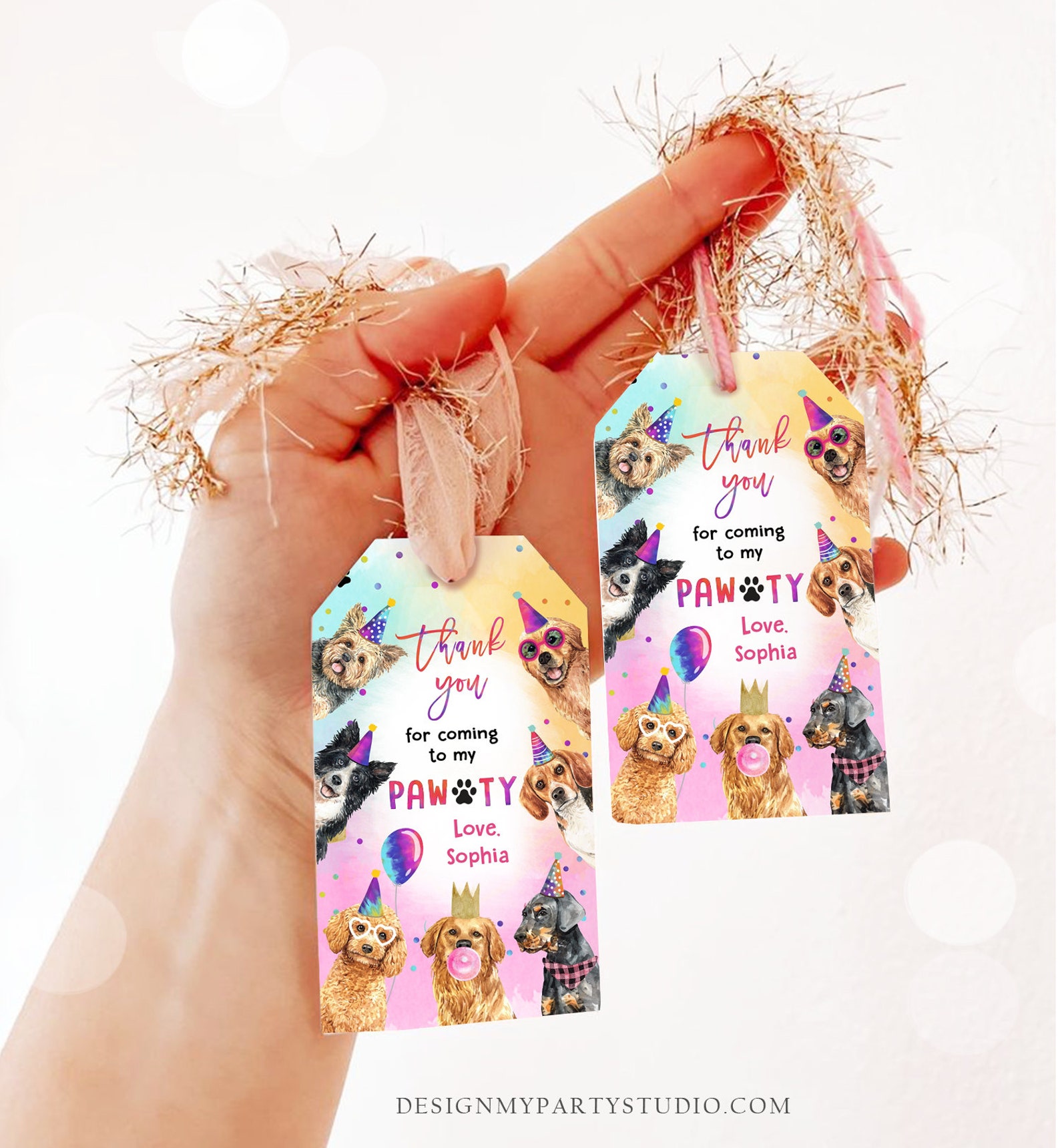 Editable Dogs Favor Tag Dog Birthday Thank You Tags Girl Puppy Birthday ...