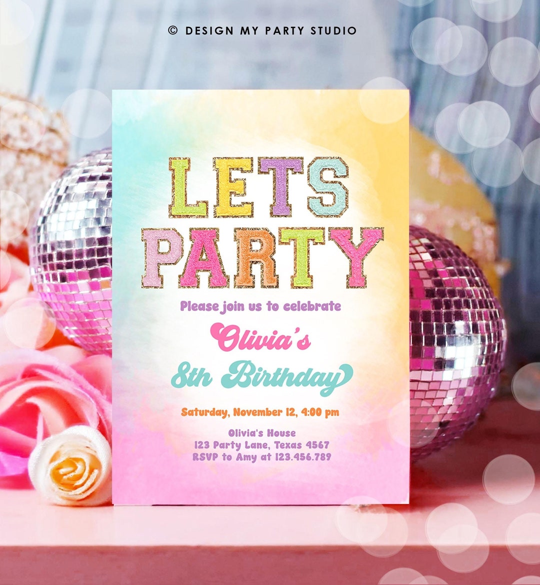 Editable Patch Letters Birthday Party Invitation Varsity Fashion ...