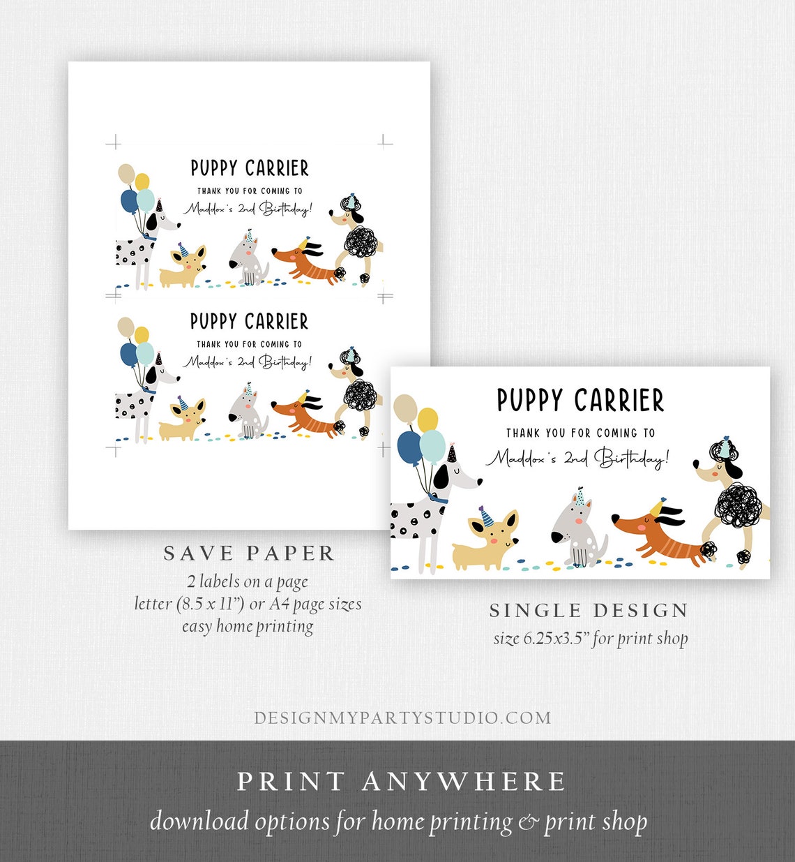 Editable Puppy Carrier Box Favor Label Puppy Birthday Favor Box Label ...