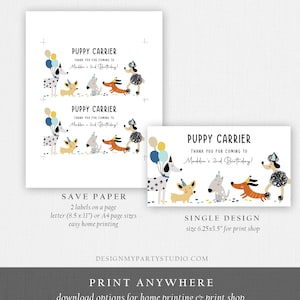 Editable Puppy Carrier Box Favor Label Puppy Birthday Favor Box Label ...