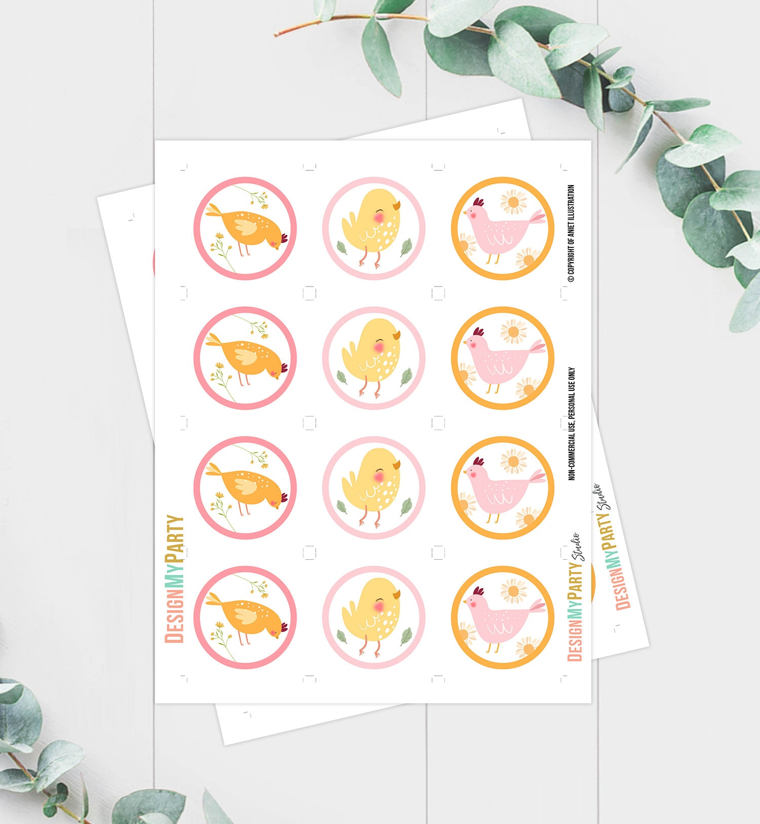 Chicken Cupcake Toppers Favor Tags Chicken Birthday Party Decoration ...