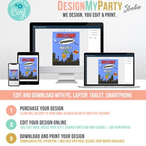 Editable Superhero Birthday Welcome Sign Boy Superheroes Party Super ...