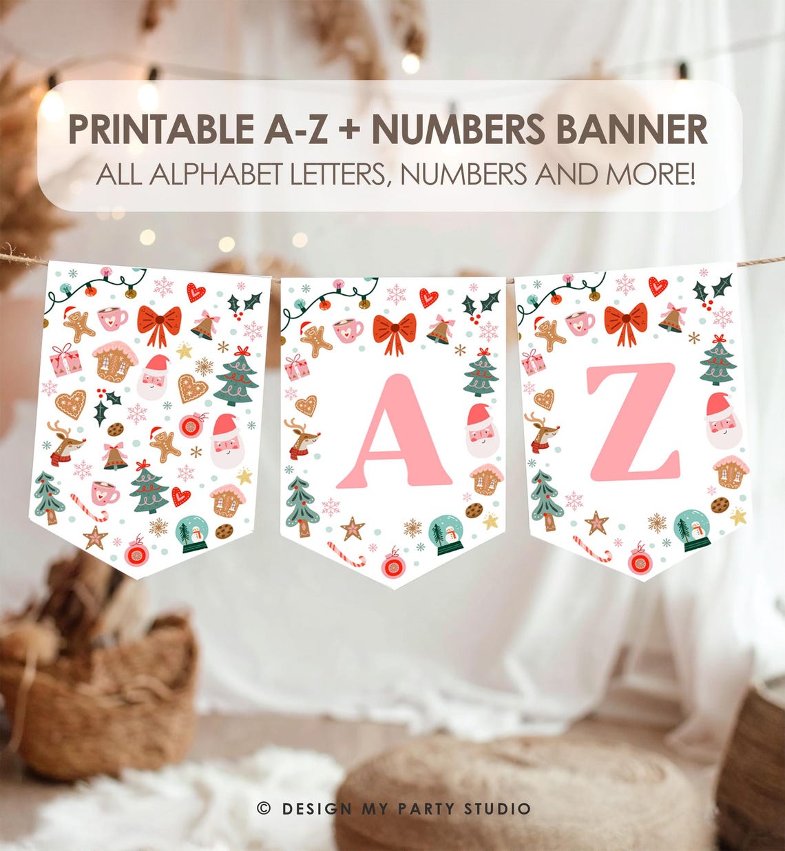 Christmas Alphabet Banner A-Z Numbers Banner Winter Girl Birthday Baby ...