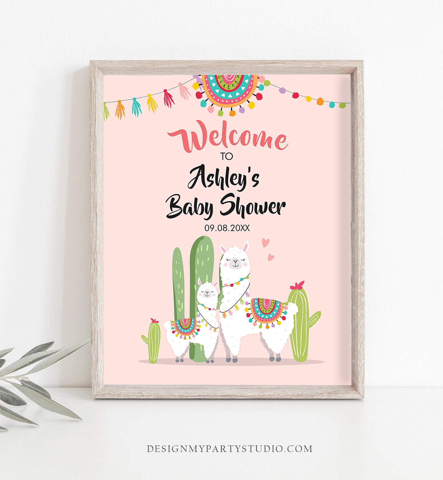 Editable Llama Welcome Sign Llama Baby Shower Baby Sprinkle Cactus ...