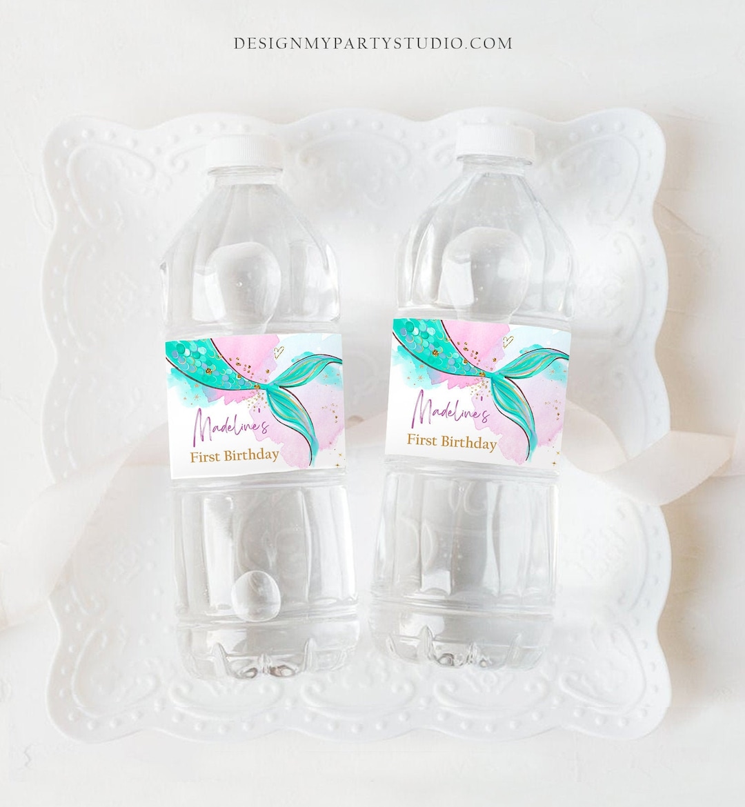 Editable Mermaid Water Bottle Labels Mermaid Tail Birthday Under the ...