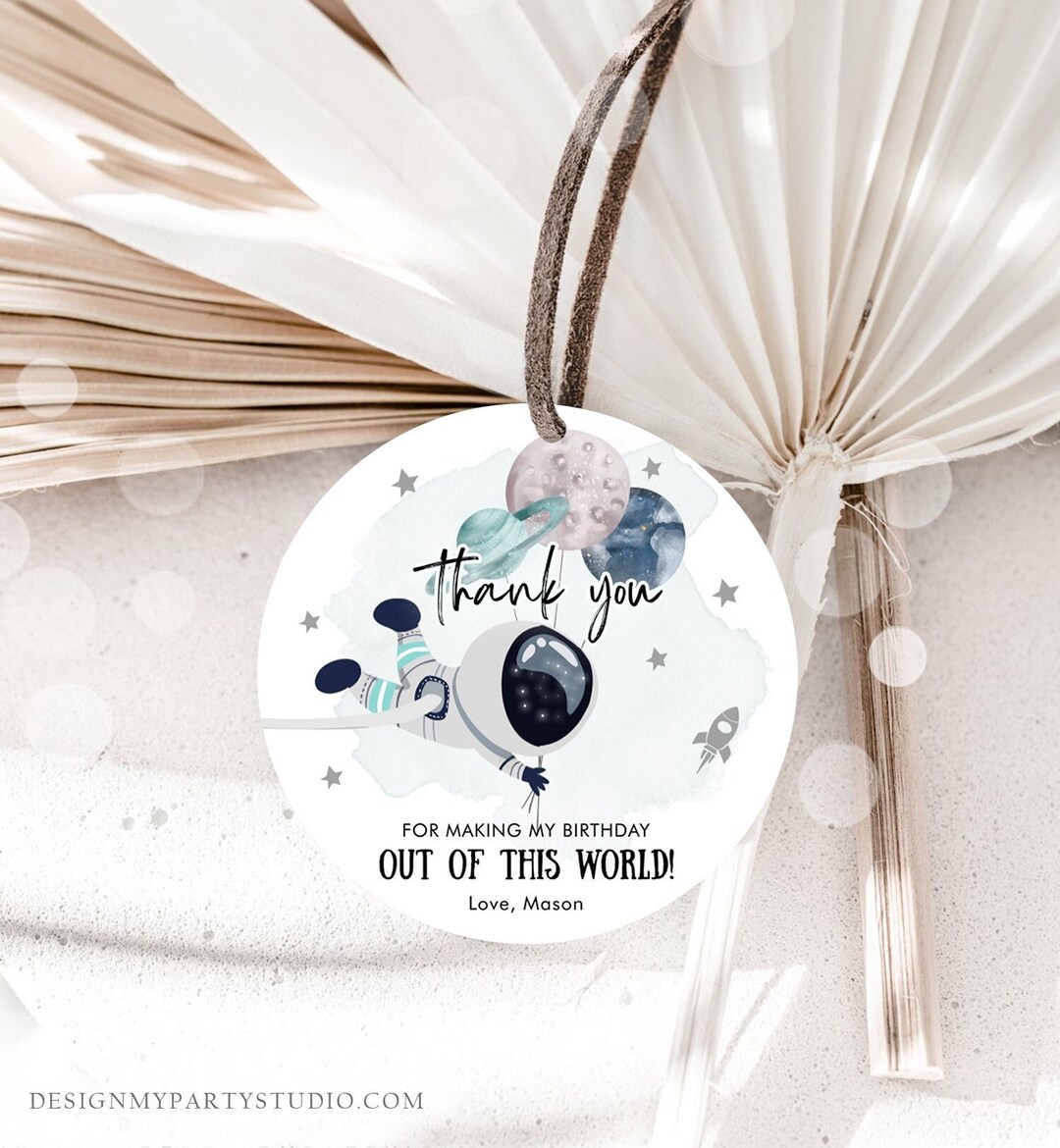 Editable Outer Space Favor Tags Astronaut Birthday Thank You Sticker ...