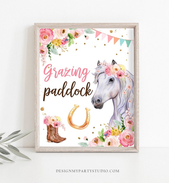 Grazing Paddock Sign Cowgirl Party Decor Floral Pink Horse Birthday ...