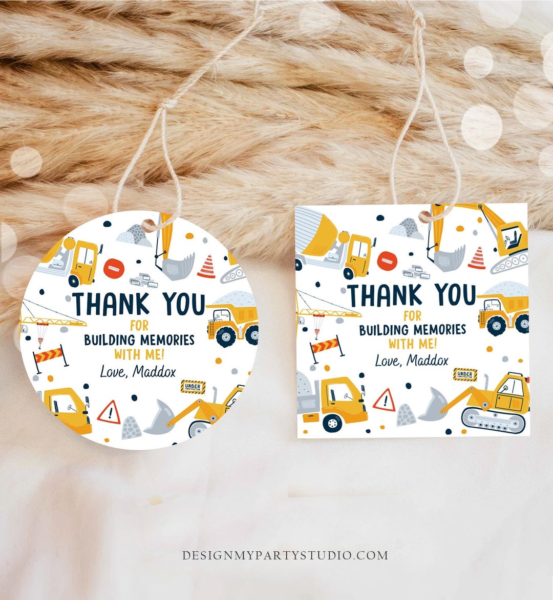 Editable Construction Thank You Tags Construction Birthday Favors ...