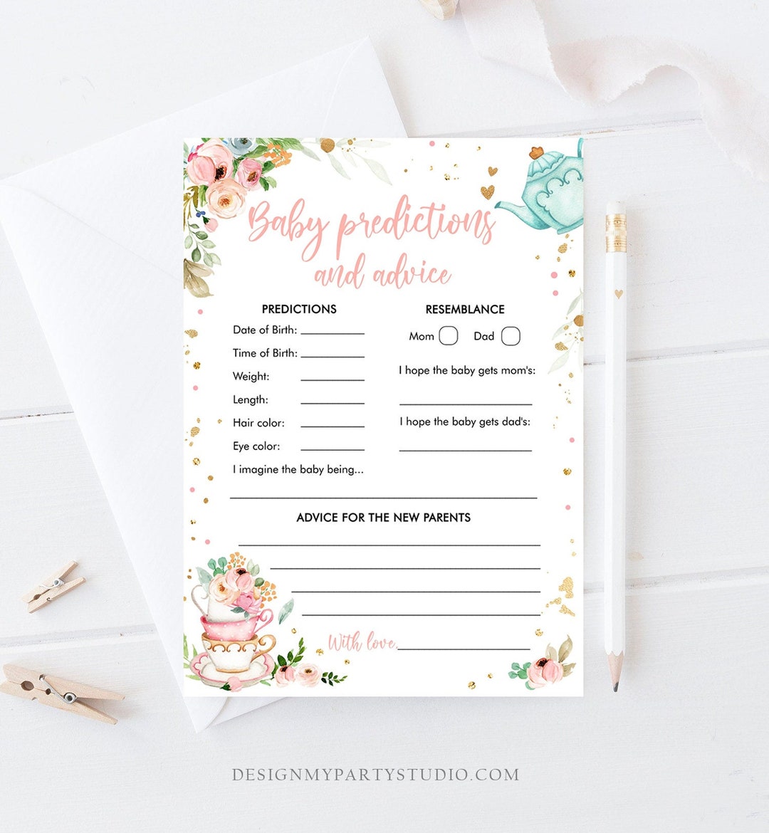 Editable Baby Predictions Baby Shower Game Advice for Parents Tea Party ...
