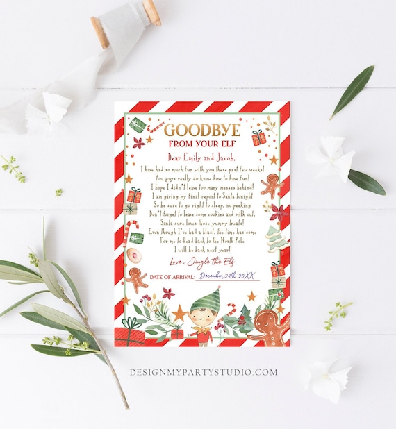 Editable Elf Goodbye Letter Departure Letter Christmas Goodbye to Your ...