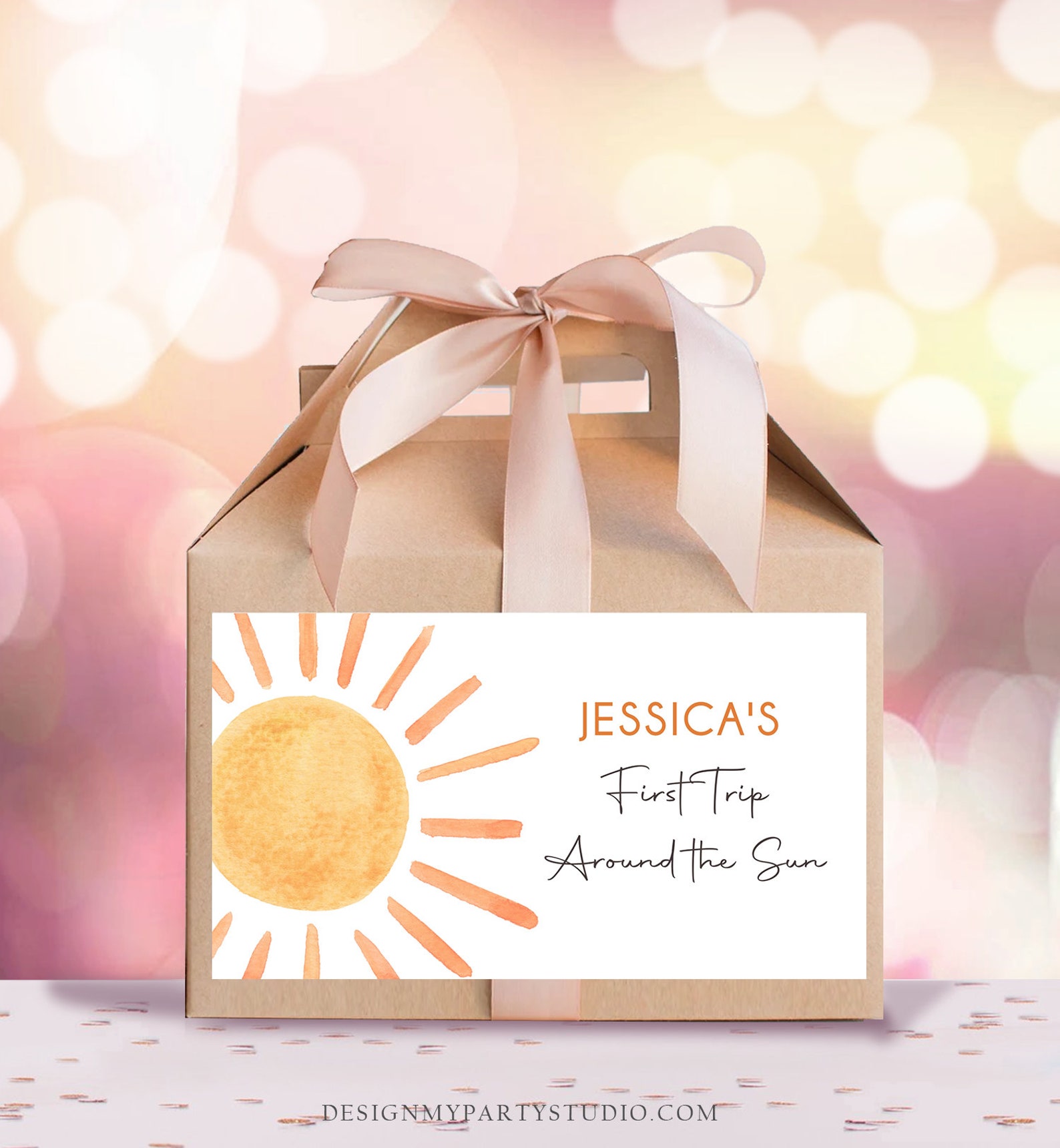 Editable Sun Birthday Party Gable Box Favor Label Boho Sun - Etsy