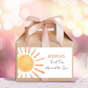 Editable Sun Birthday Party Gable Box Favor Label Boho Sun Gift Box ...