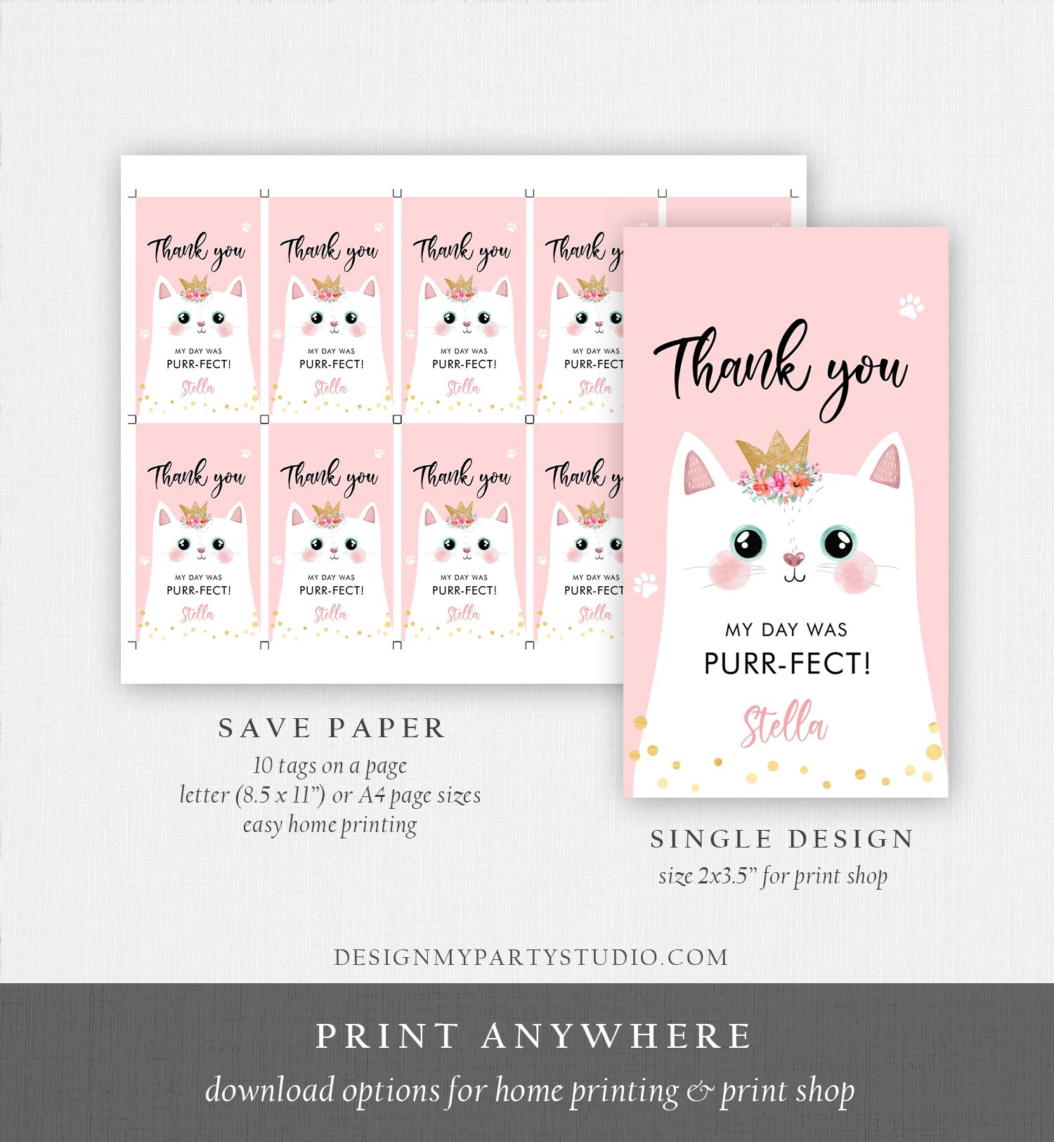 Editable Kitten Birthday Favor Tags Kitty Birthday Thank You - Etsy