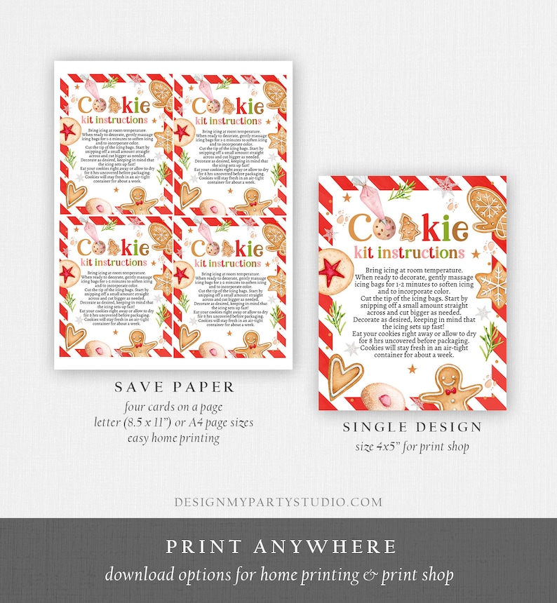Editable Cookie Kit Instructions Cookie Exchange Decorating Party DIY ...