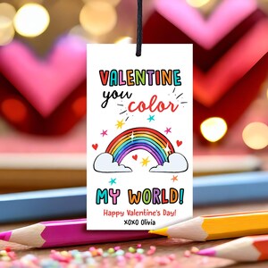 Editable Rainbow Valentine's Day Gift Tag You Color My World Valentine ...