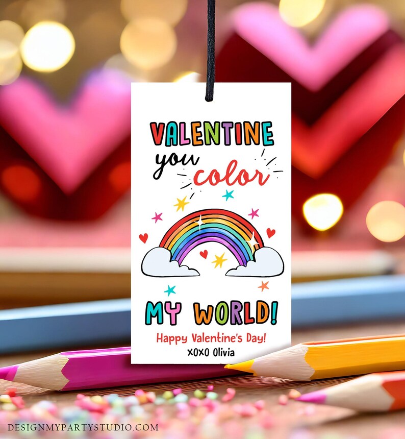 Editable Rainbow Valentine's Day Gift Tag You Color My World Valentine ...