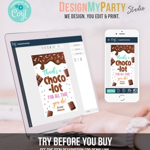 Editable Chocolate Gift Tag Thanks A Choco-lot Teacher Appreciation Tag ...