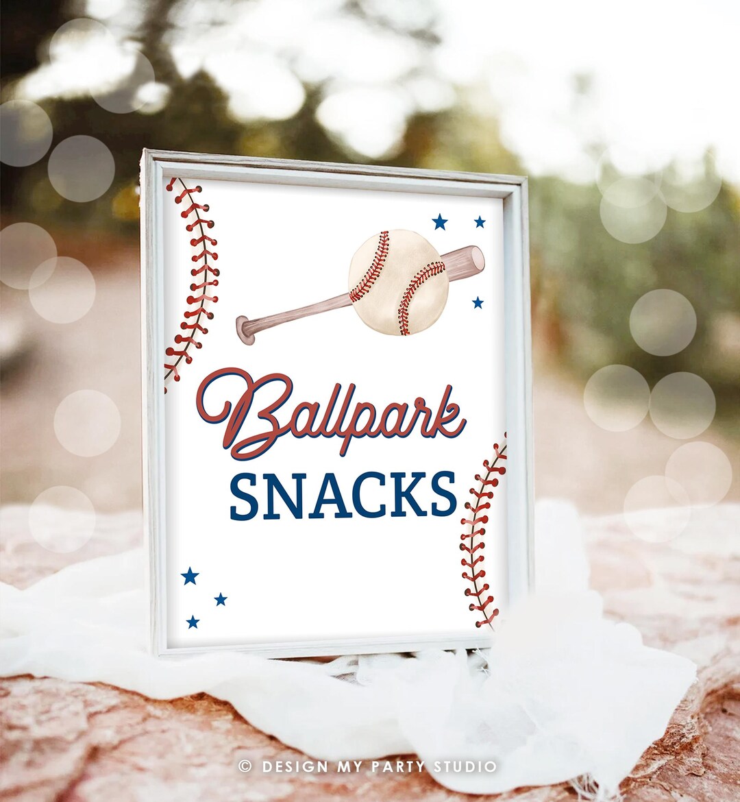 Ballpark Snacks Baseball Sign Baseball Birthday Baby Shower Party Food ...