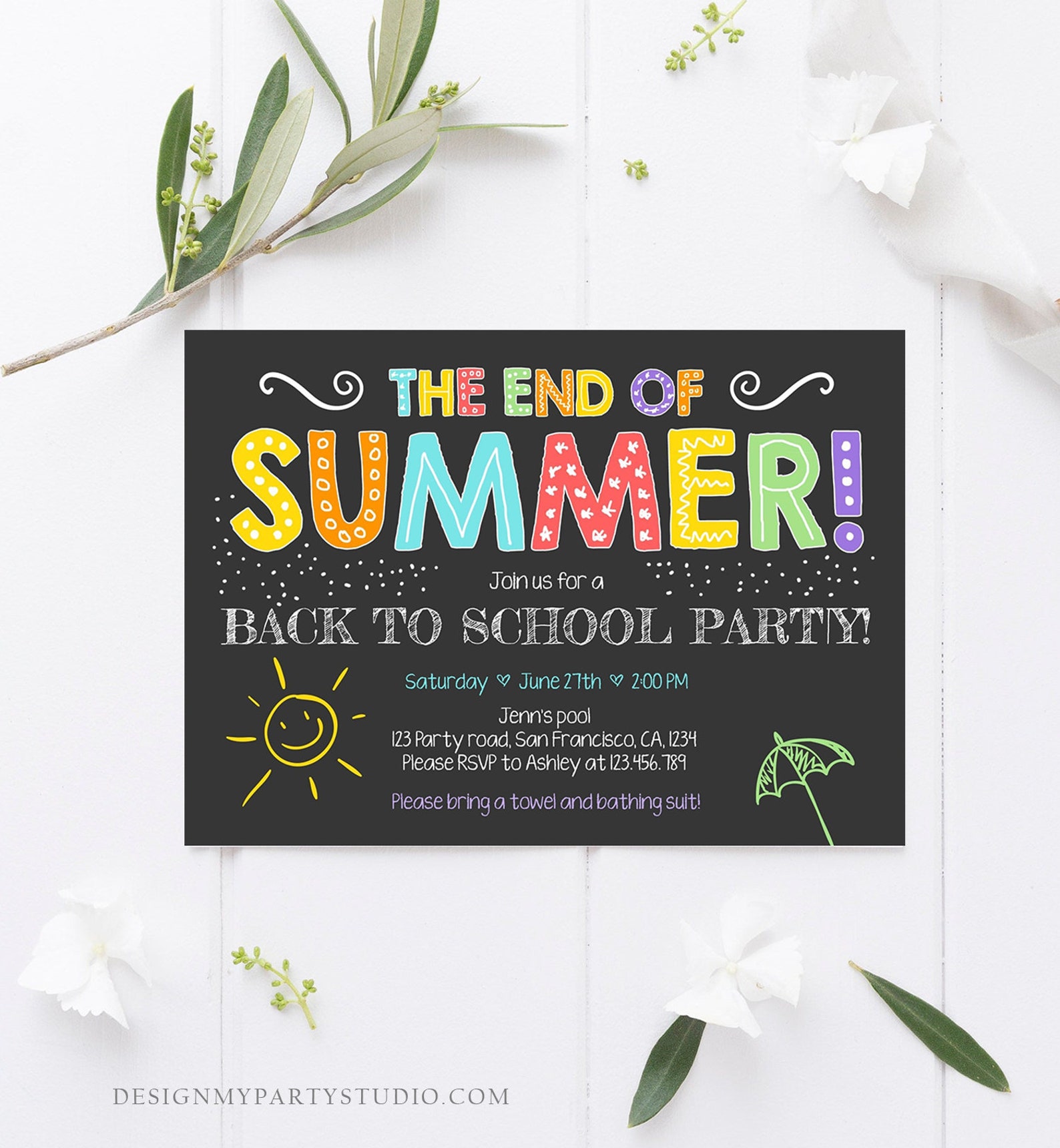 Editable End of the Summer Pool Party Invitation Back to School Splish ...