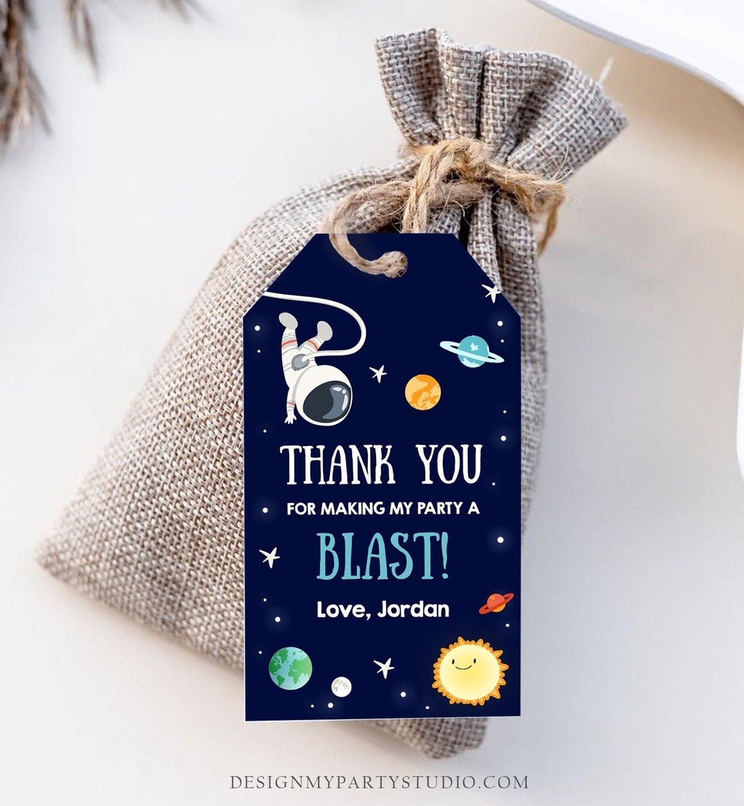 Editable Space Astronaut Favor Tags Space Birthday Thank You Tags Label ...