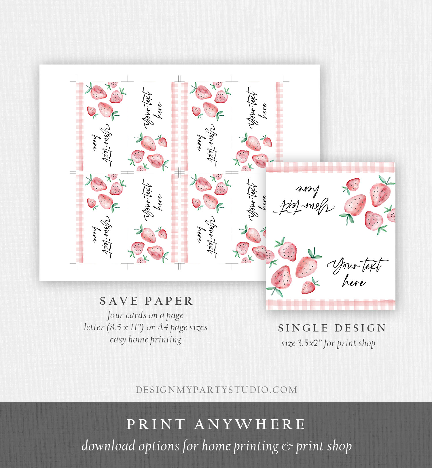 Editable Strawberry Food Labels Strawberry Birthday Party - Etsy