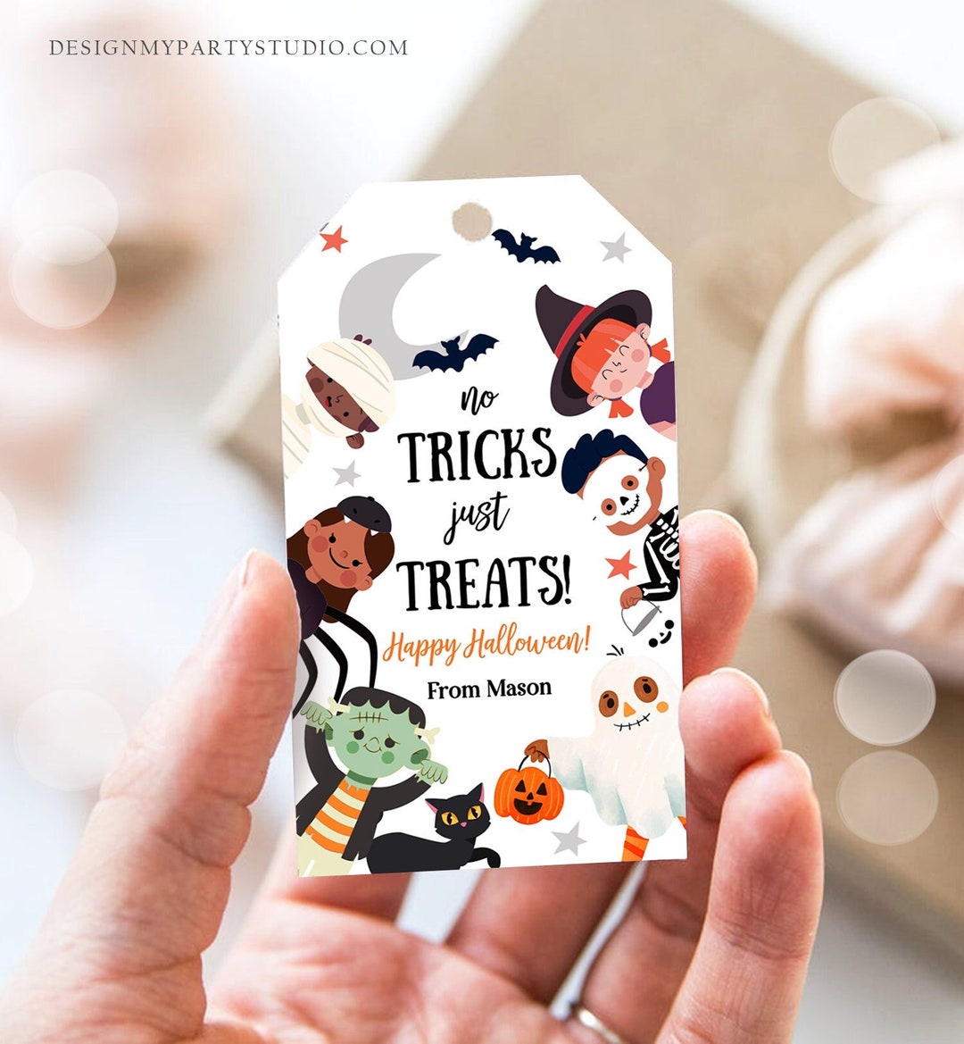 Editable Halloween Gift Tag No Tricks Just Treats Halloween Trick or ...