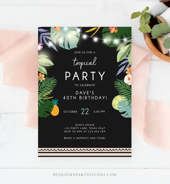 Editable Tropical Birthday Invitation Tropical Party Adult - Etsy