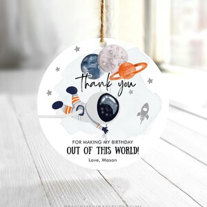 Editable Outer Space Favor Tags Astronaut Birthday Thank You Sticker ...