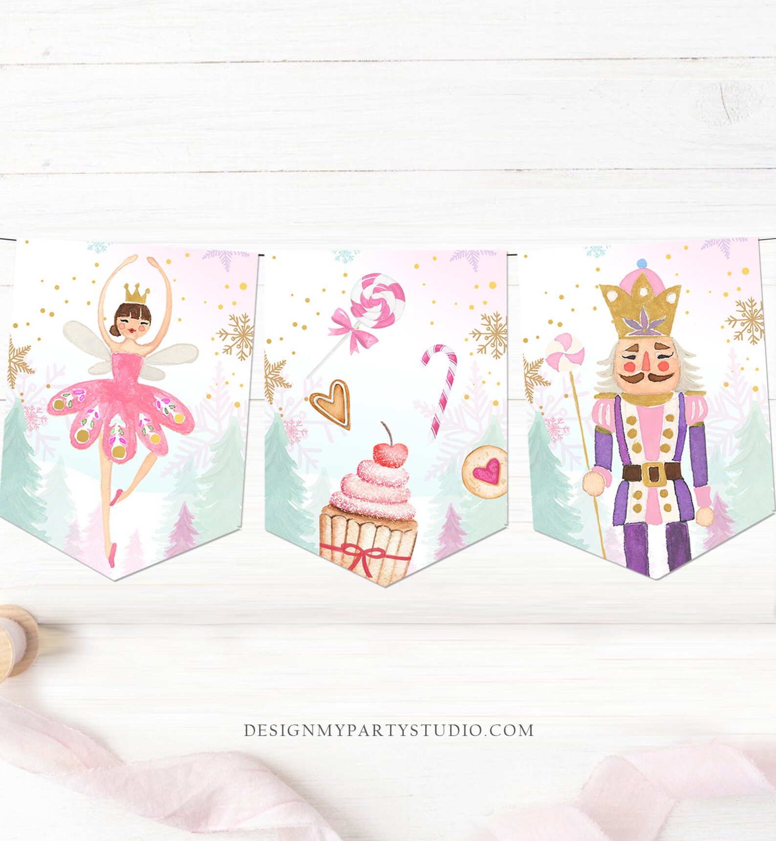 Nutcracker Banner Nutcracker Birthday Girl Bunting Christmas Decor Pink ...